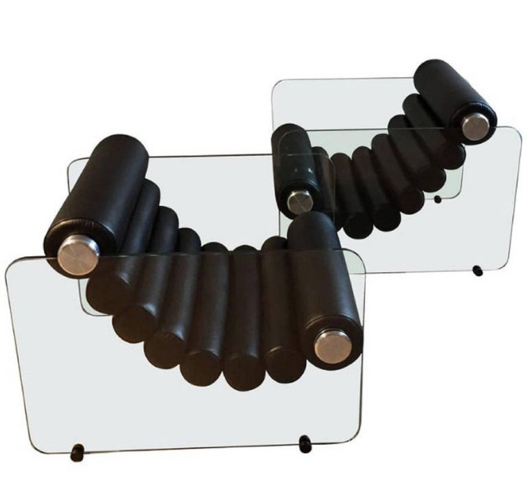 Hyaline Chair Lounge Glass and Leather, 1974 at 1stDibs