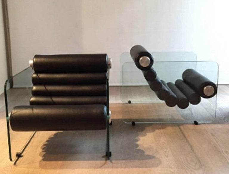 Hyaline Chair Lounge Glass and Leather, 1974 at 1stDibs
