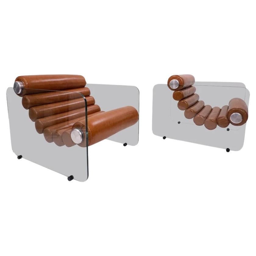 Fabio Lenci Hyaline Chair Lounge Glass Black Leather, 1974 For Sale at ...