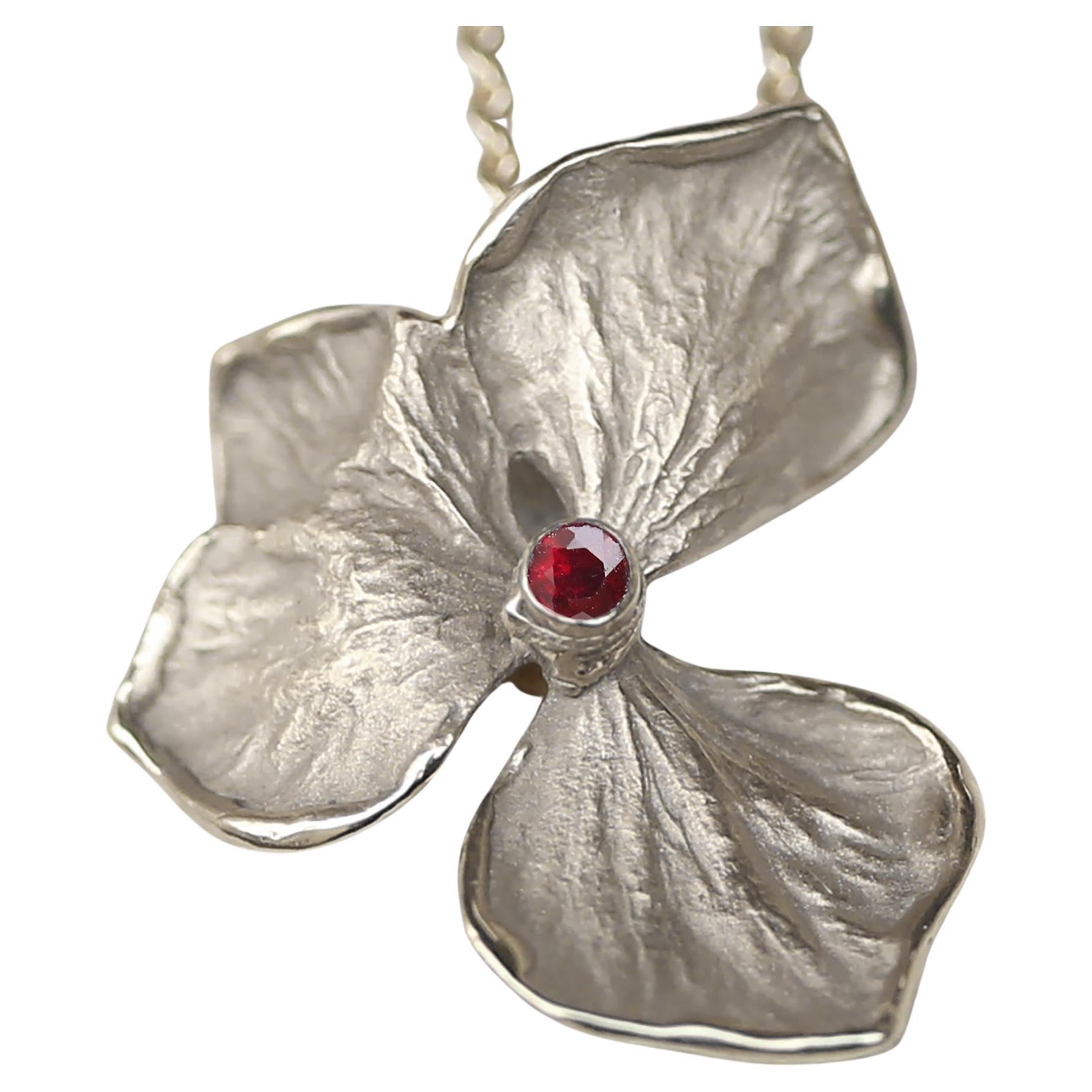 Hydrangea Queen-Size Flower Necklace, Solid 14k, 18k White Gold, Ruby ...