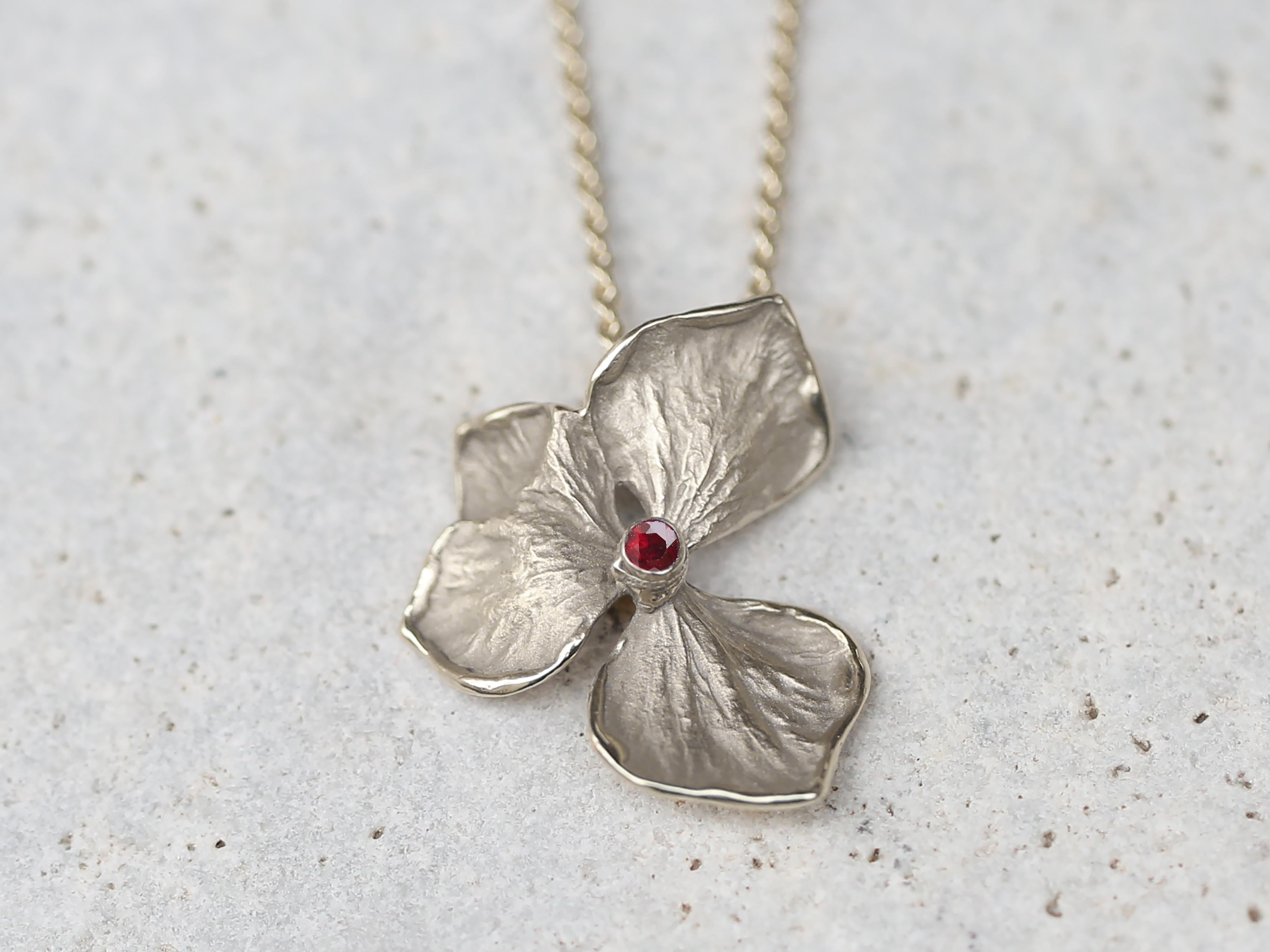Hydrangea Flower Necklace, Solid 14k and 18k White Gold, Ruby For Sale ...