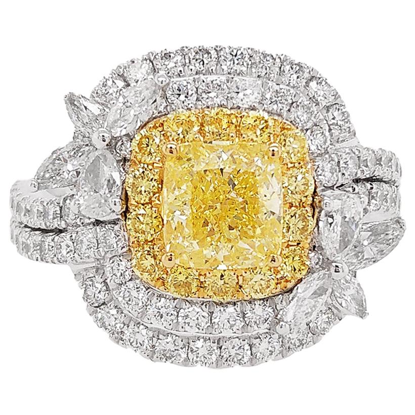 GIA 4.04ct Fancy Intense Yellow Diamond Engagement Beaudry Ring at 1stDibs