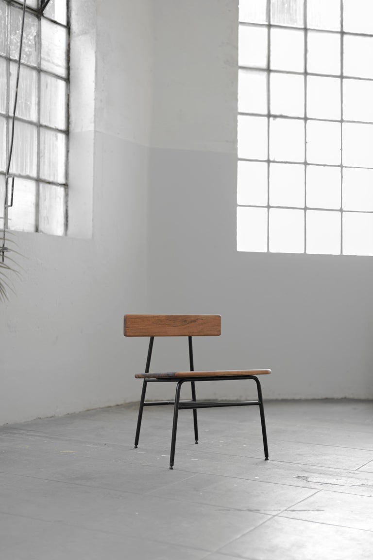 i Collection Lounge Chair with Metallic Structure and Wooden Seat For ...