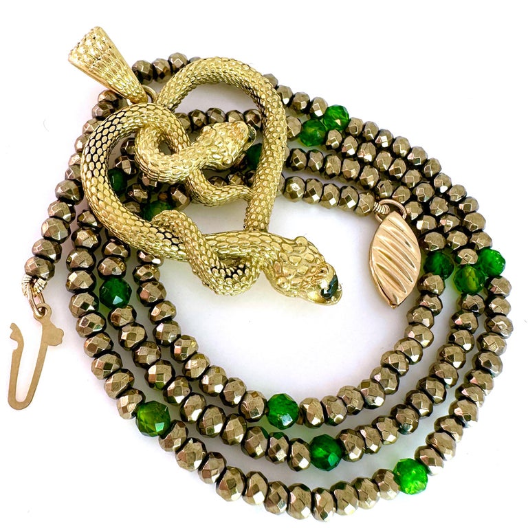 "I Heart Snakes II" Pendant with Green Diamonds in 18k Gold with Pyrite ...