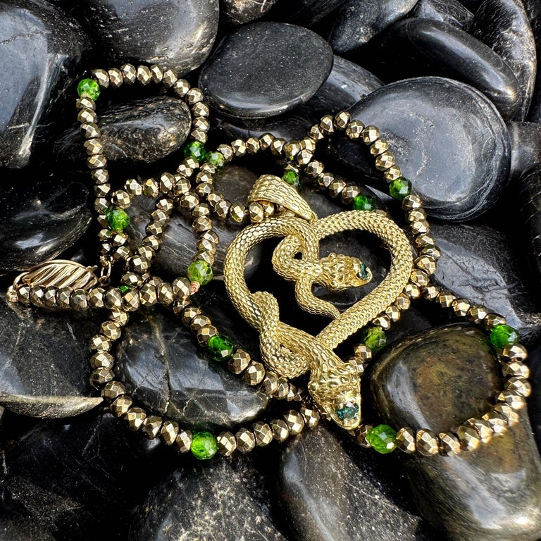 "I Heart Snakes II" Pendant with Green Diamonds in 18k Gold with Pyrite ...