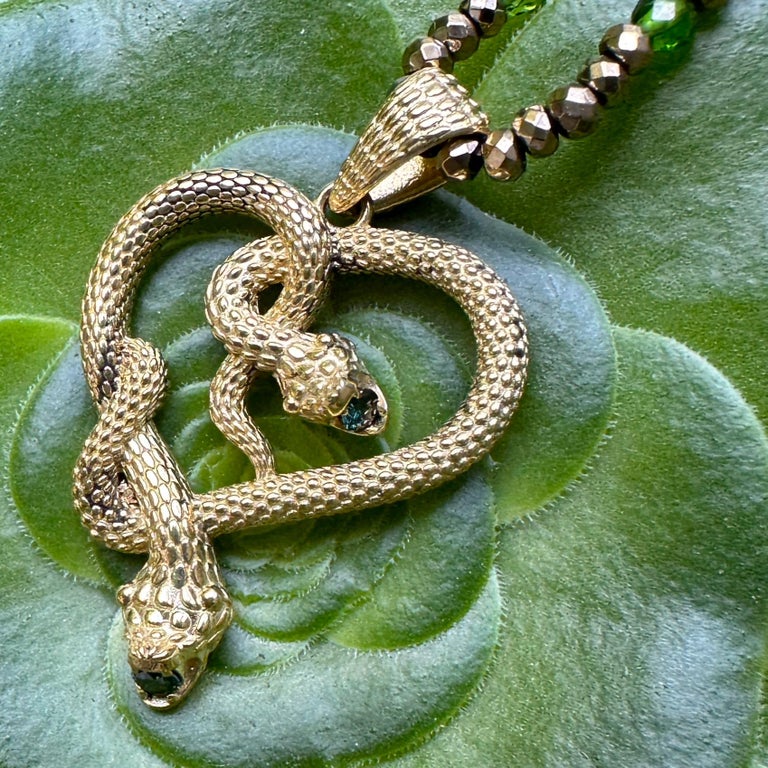 "I Heart Snakes II" Pendant with Green Diamonds in 18k Gold with Pyrite ...