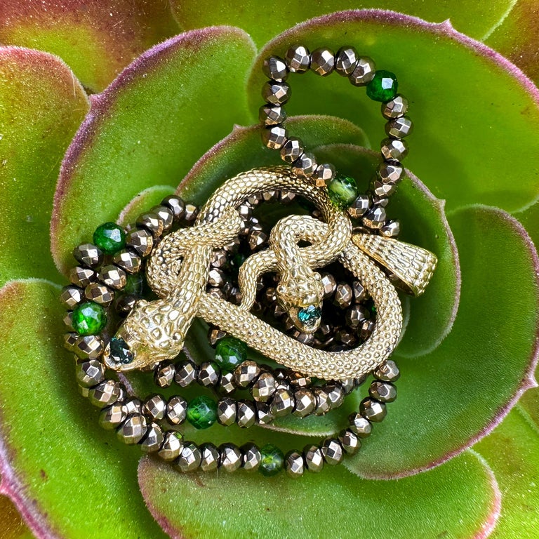 "I Heart Snakes II" Pendant with Green Diamonds in 18k Gold with Pyrite ...