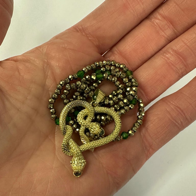 "I Heart Snakes II" Pendant with Green Diamonds in 18k Gold with Pyrite ...