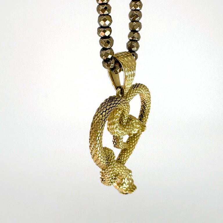 "I Heart Snakes II" Pendant with Green Diamonds in 18k Gold with Pyrite ...