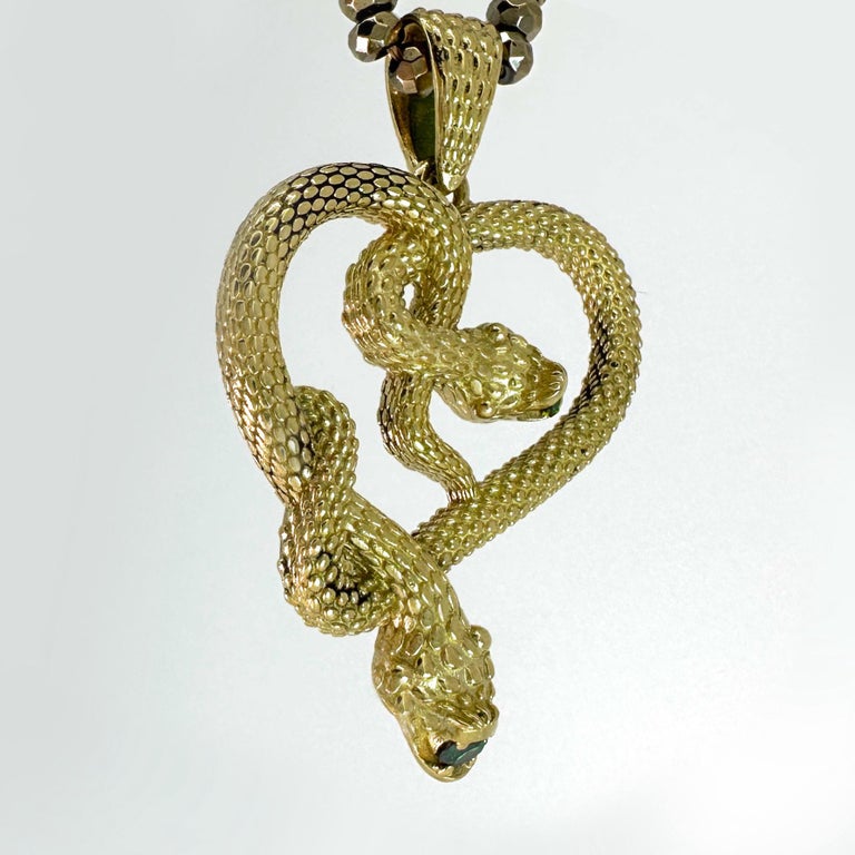 "I Heart Snakes II" Pendant with Green Diamonds in 18k Gold with Pyrite ...