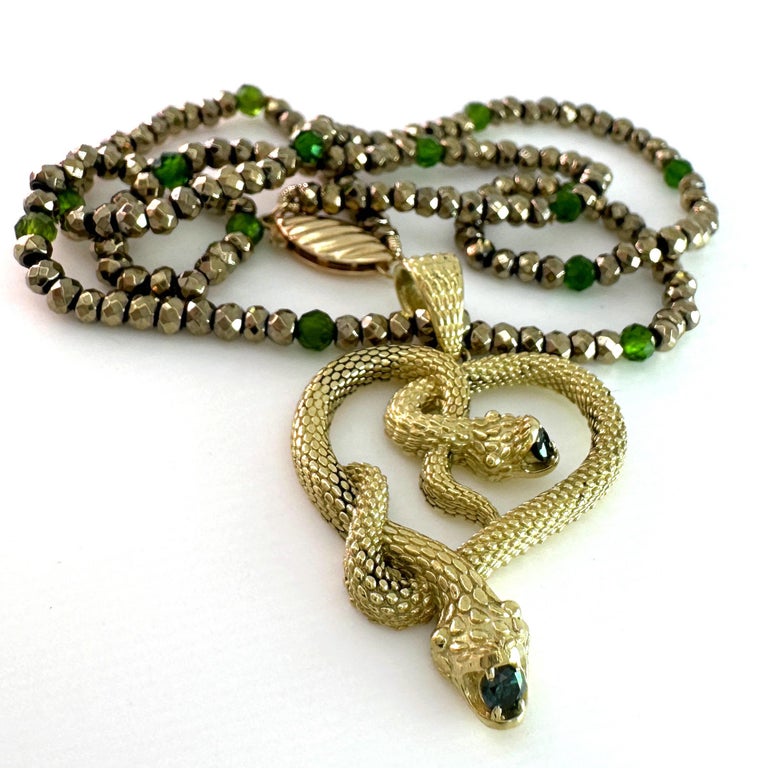 "I Heart Snakes II" Pendant with Green Diamonds in 18k Gold with Pyrite ...
