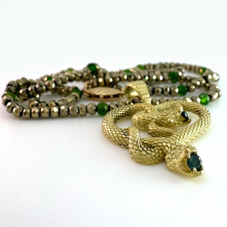 "I Heart Snakes II" Pendant with Green Diamonds in 18k Gold with Pyrite ...