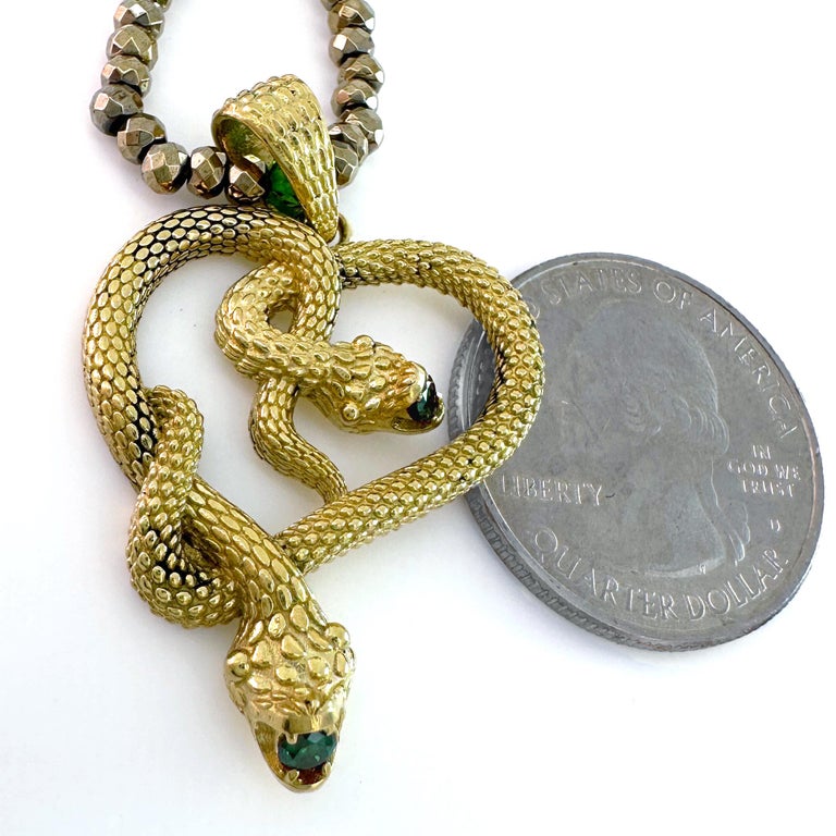 "I Heart Snakes II" Pendant with Green Diamonds in 18k Gold with Pyrite ...
