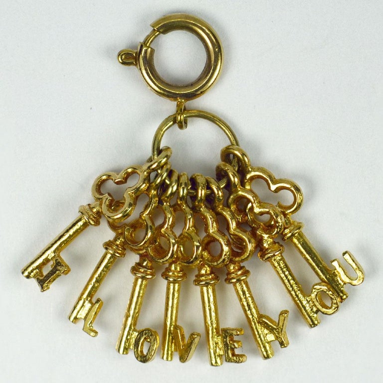 I Love You Keys 9K Yellow Gold Charm Pendant at 1stDibs