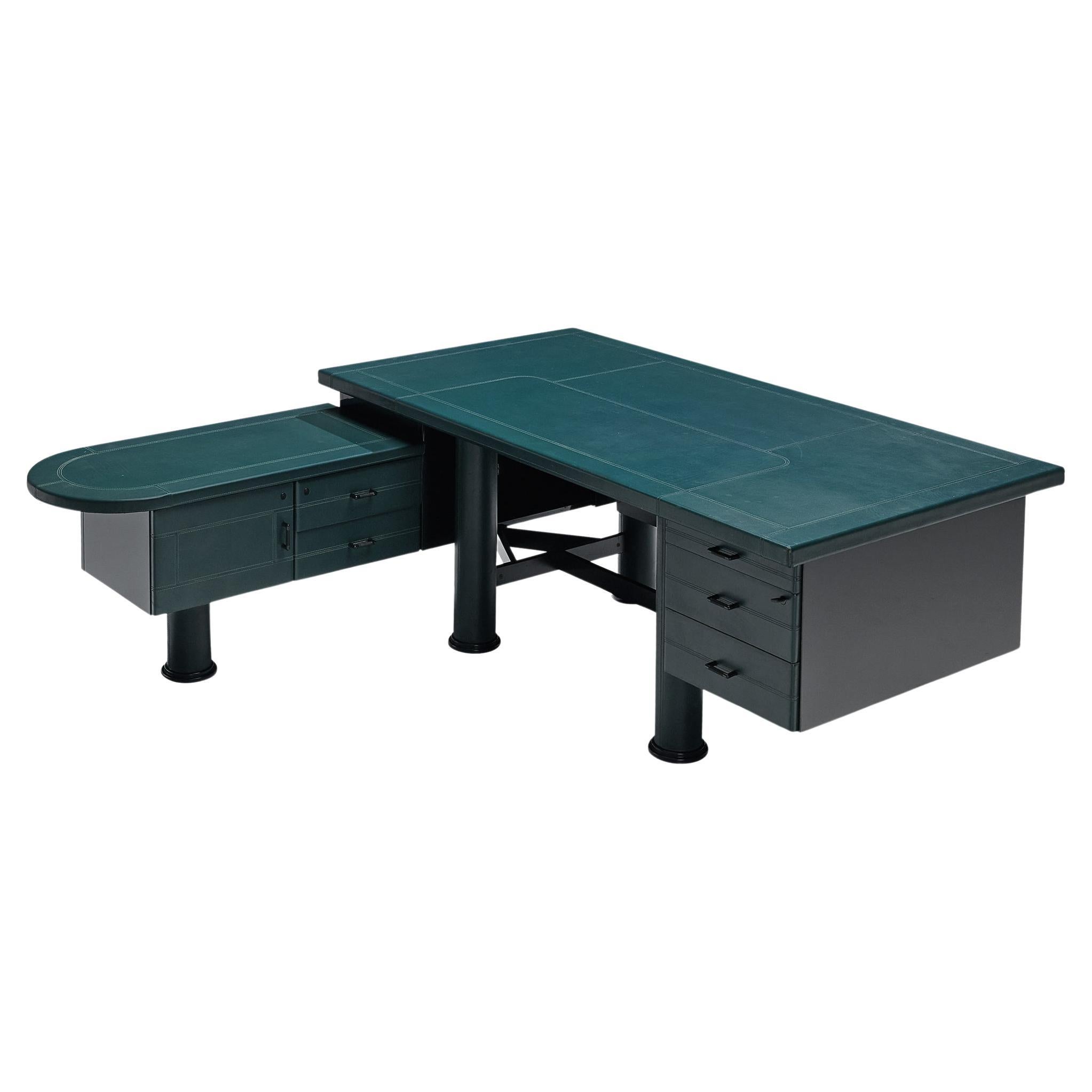 I4 Mariani Corner Desk in Green Leather For Sale at 1stDibs