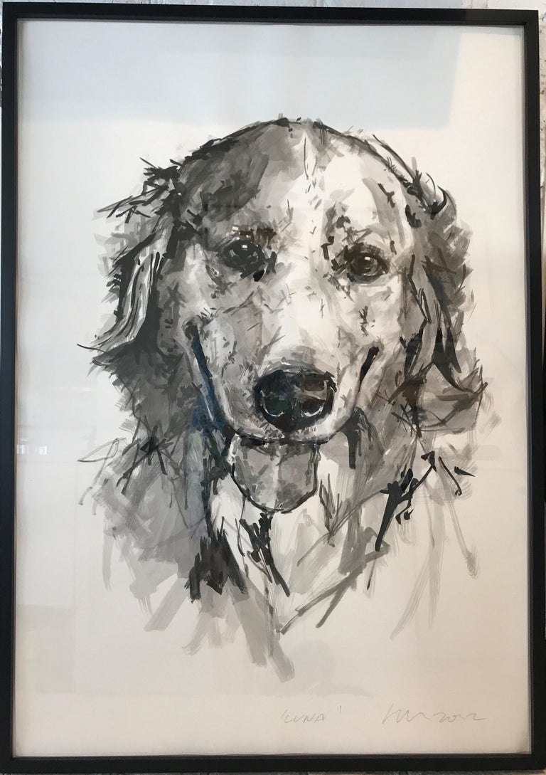 Ian Mason - Golden Retriever 2, large contemporary minimal portrait in ...