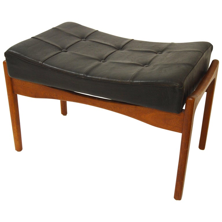 Ib Kofod-Larsen Foot Stool Siesta Teak and Black Leather For Sale at ...
