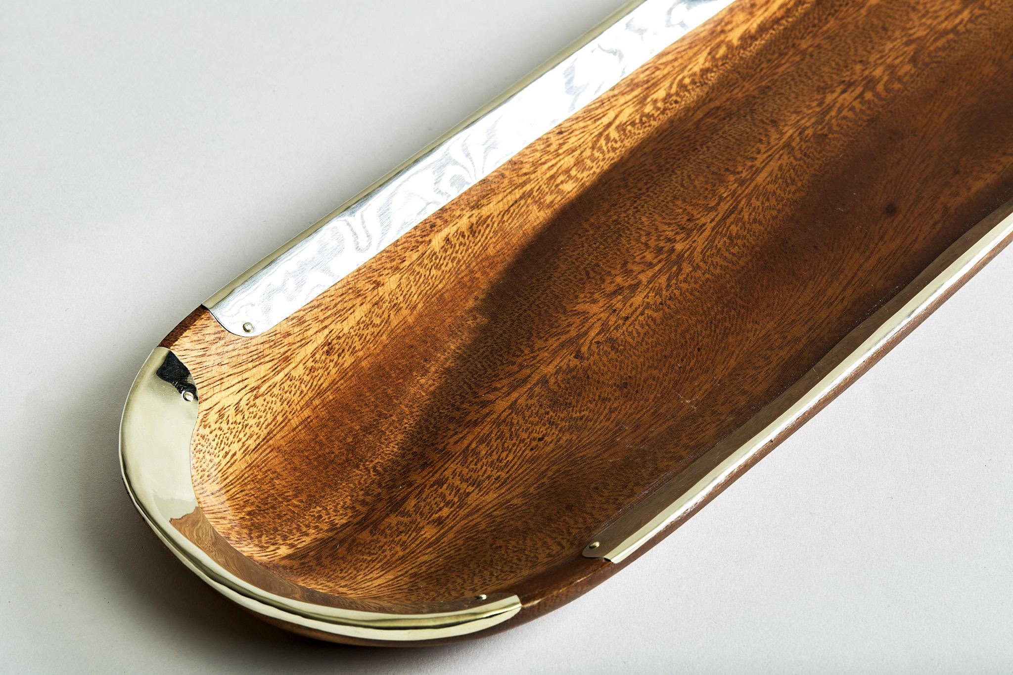 Ibera Oval Acacia Wood and Alpaca Metal Serveware, Set of 2 For Sale at ...