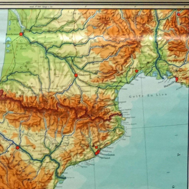 Iberian Peninsula Rollable Map Vintage Wall Chart Poster Print at 1stDibs
