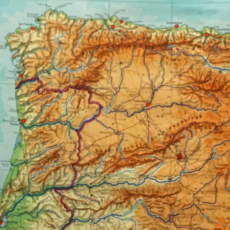 Iberian Peninsula Rollable Map Vintage Wall Chart Poster Print at 1stDibs