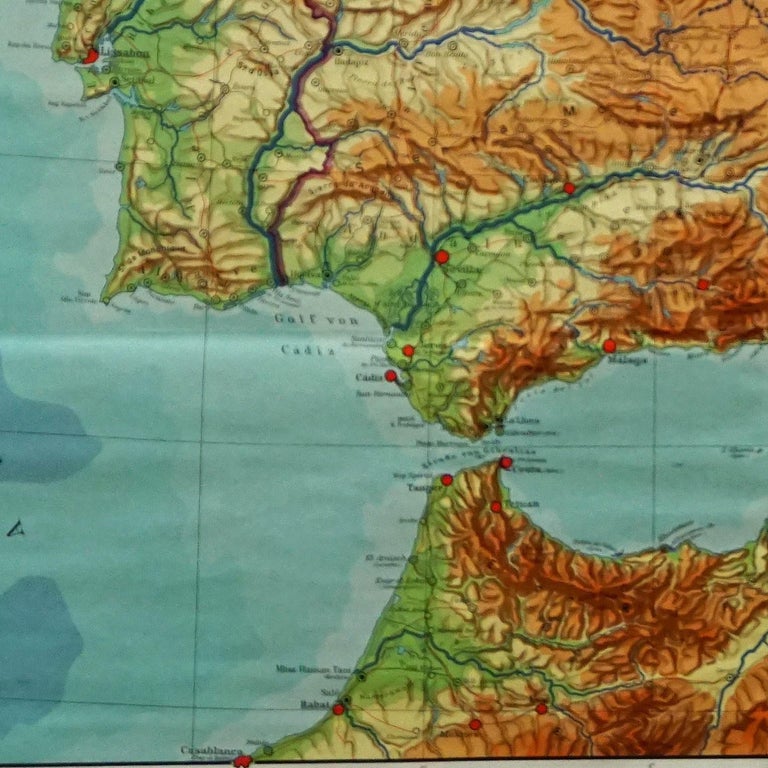 Iberian Peninsula Rollable Map Vintage Wall Chart Poster Print at 1stDibs