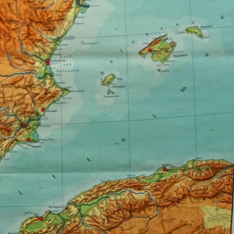 Iberian Peninsula Rollable Map Vintage Wall Chart Poster Print at 1stDibs