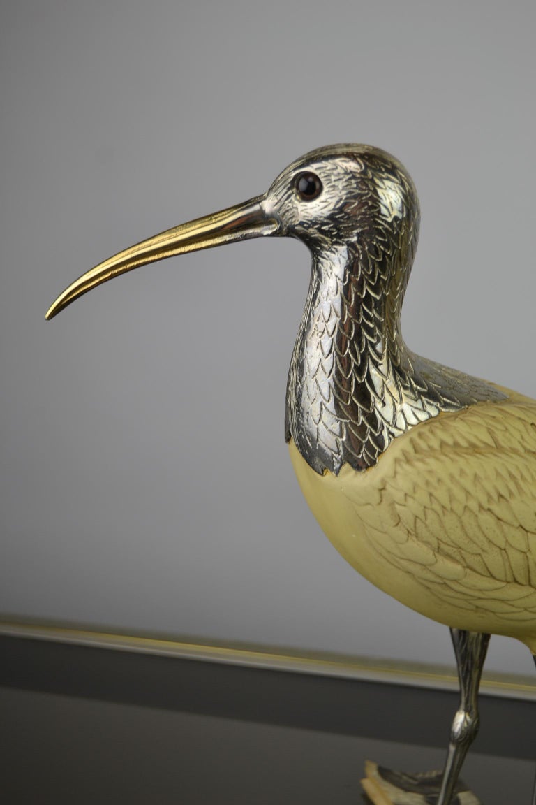 Ibis Bird Sculptures, Malevolti Italy, Silvered Metal and Resin, 1950s ...