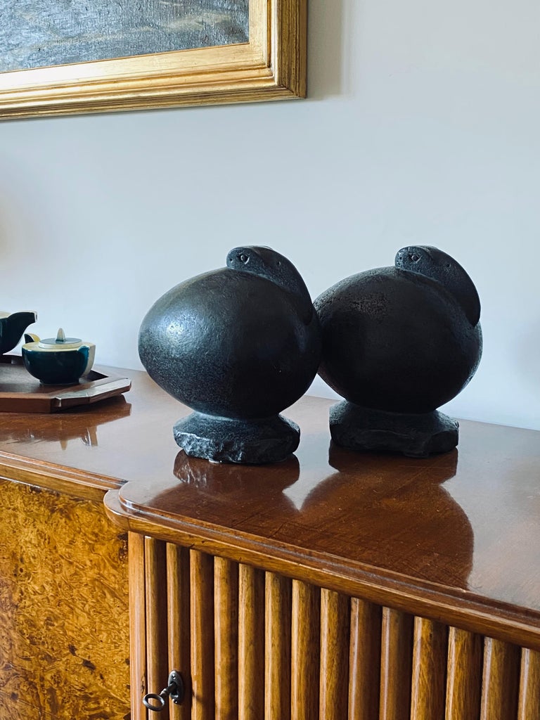 Ibis Birds, Pair of Basalt Ovoid Sculptures, France Early 20th Century ...