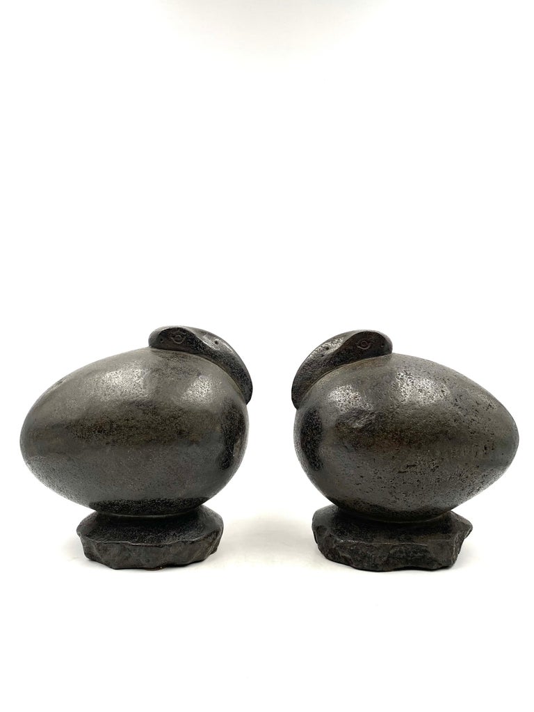 Ibis Birds, Pair of Basalt Ovoid Sculptures, France Early 20th Century ...