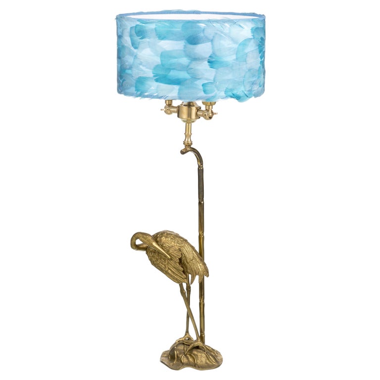 Ibis Table Lamp with Casting Amber Brass Structure and Real Feathers ...