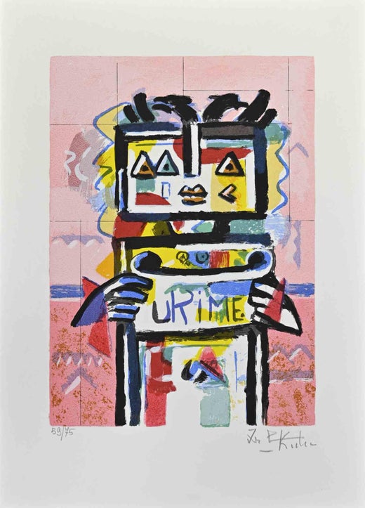 Ibrahim Kodra - Composition - Lithograph by Ibrahim Kodra - 1973 For ...