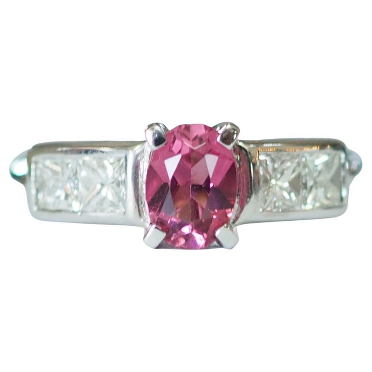 ICA 18K White Gold Pink Tourmaline and Princess Cut Diamond Engagement ...