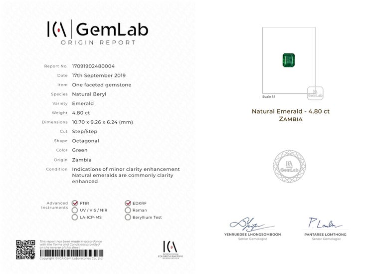 ICA Gem Certified 5.50 Carat Natural Emerald Trillion Diamond at 1stDibs