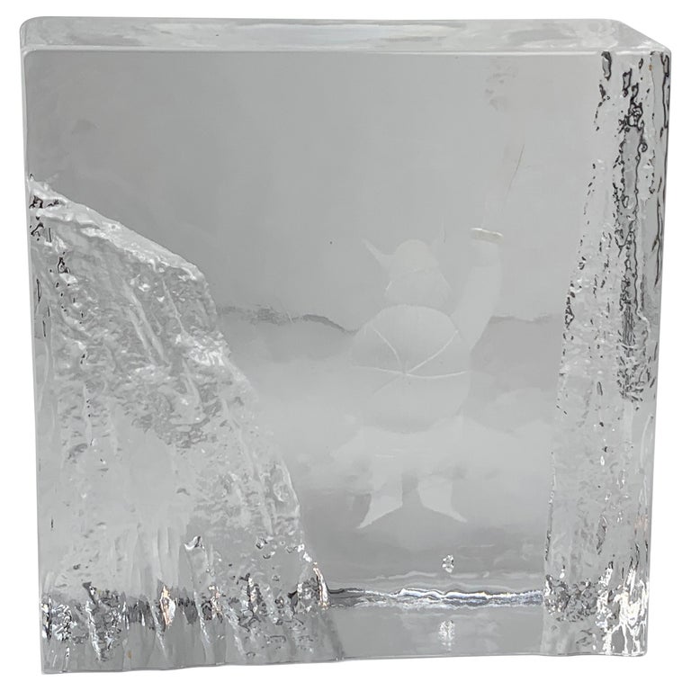 Paperweight-Crystal Ice Block-Signed by Bengt Edenfalk for Skruf Glass ...
