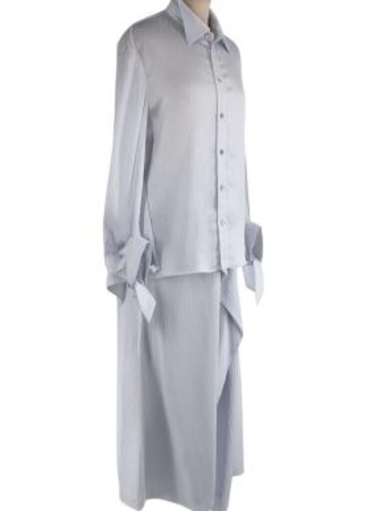 Ice blue hammered silk blouse and skirt For Sale at 1stDibs