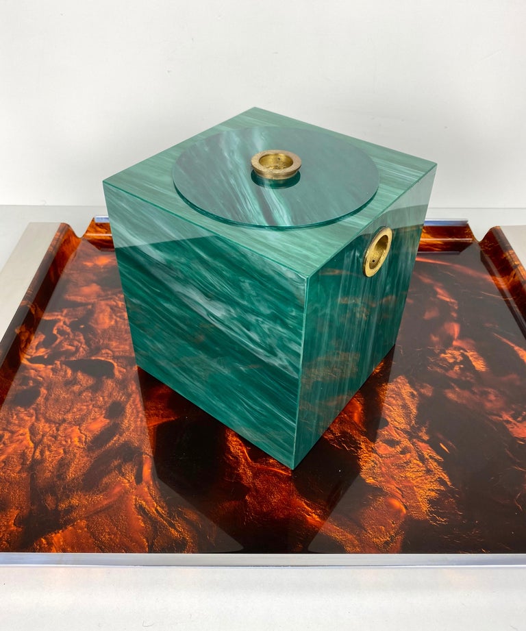 Ice Bucket Green Marble Effect and Brass, Italy, 1970s For Sale at 1stdibs