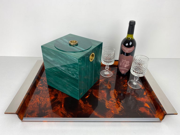 Ice Bucket Green Marble Effect and Brass, Italy, 1970s For Sale at 1stdibs