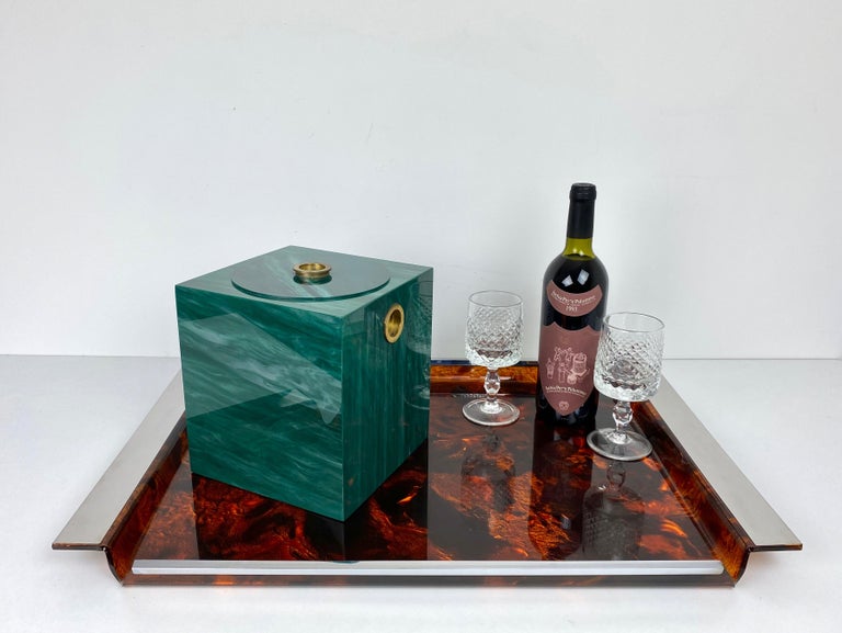 Ice Bucket Green Marble Effect and Brass, Italy, 1970s For Sale at 1stDibs