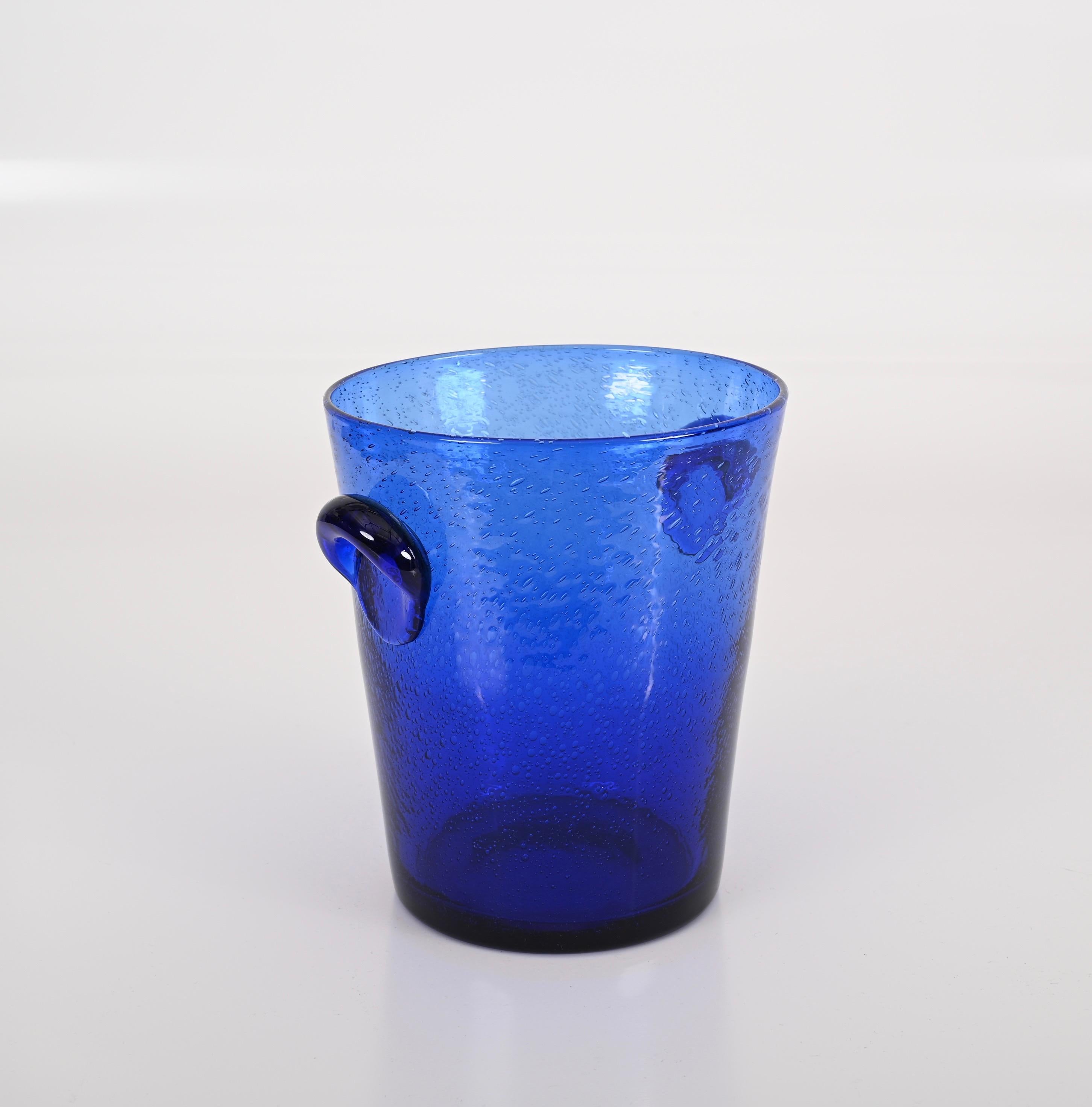 Ice Bucket in Blue Glass with Bubbles, La Verrerie De Biot, France ...