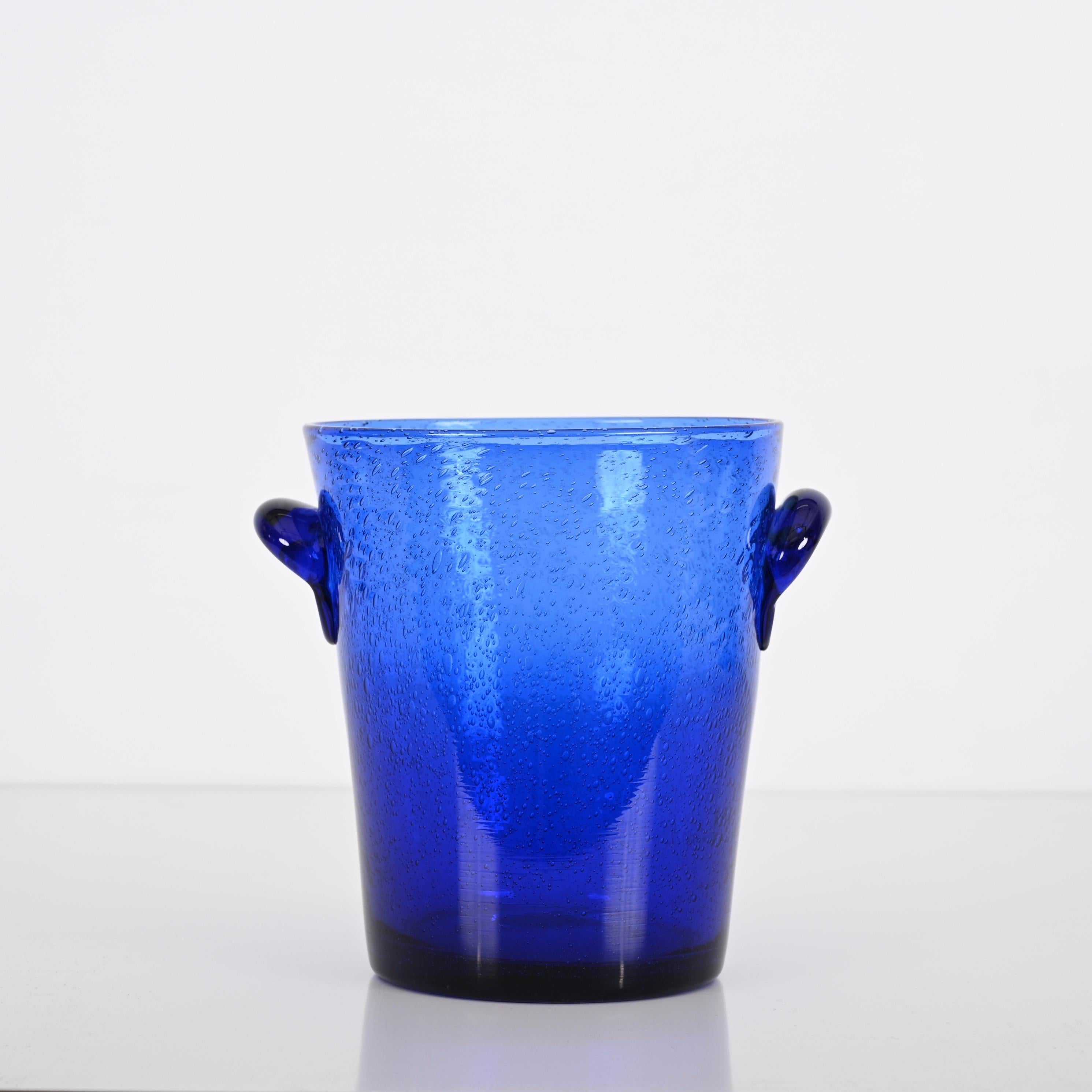 Ice Bucket in Blue Glass with Bubbles, La Verrerie De Biot, France ...