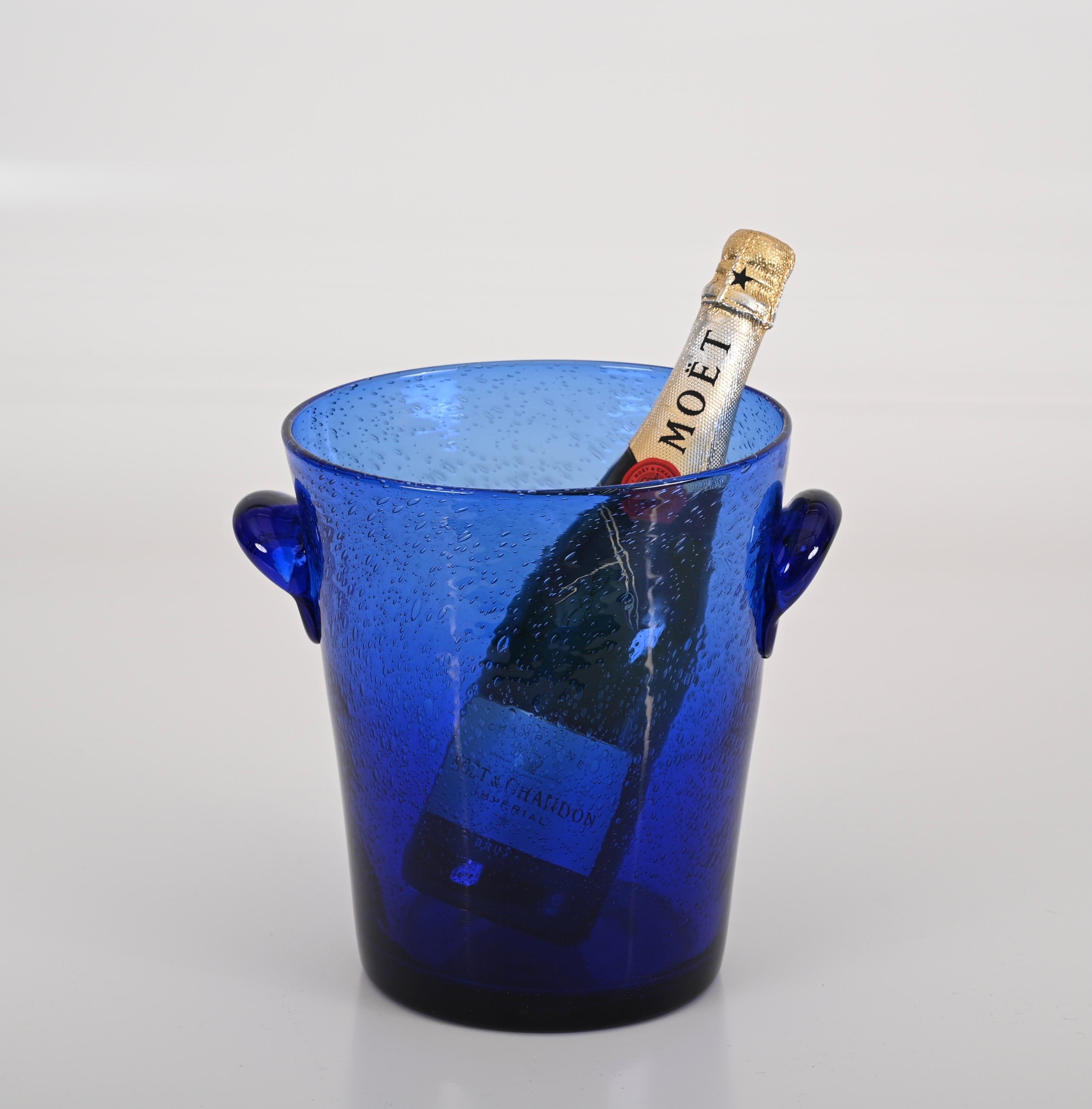 Ice Bucket in Blue Glass with Bubbles, La Verrerie De Biot, France ...