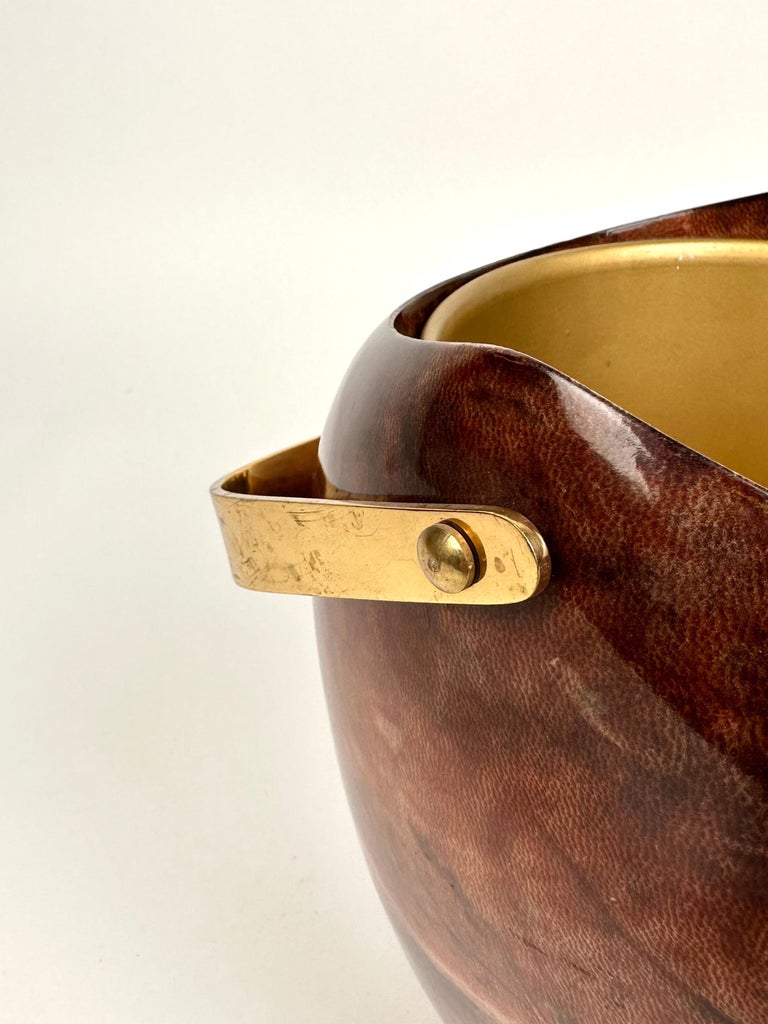Ice Bucket in Brown Goatskin and Brass by Aldo Tura for Macabo Italy ...