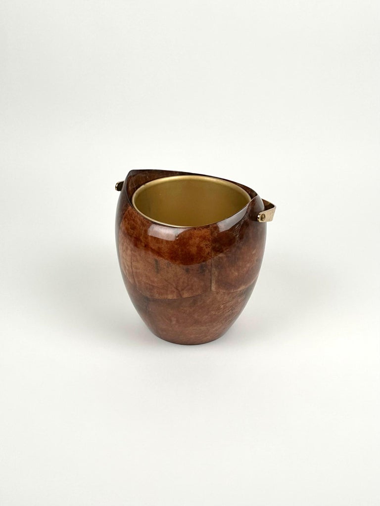 Ice Bucket in Brown Goatskin and Brass by Aldo Tura for Macabo Italy ...