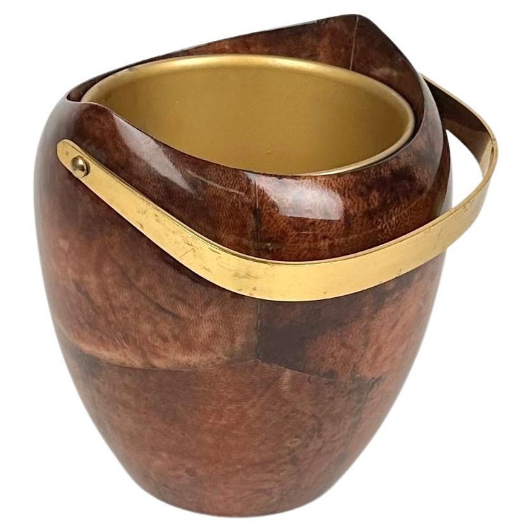 Ice Bucket in Brown Goatskin and Brass by Aldo Tura for Macabo Italy ...