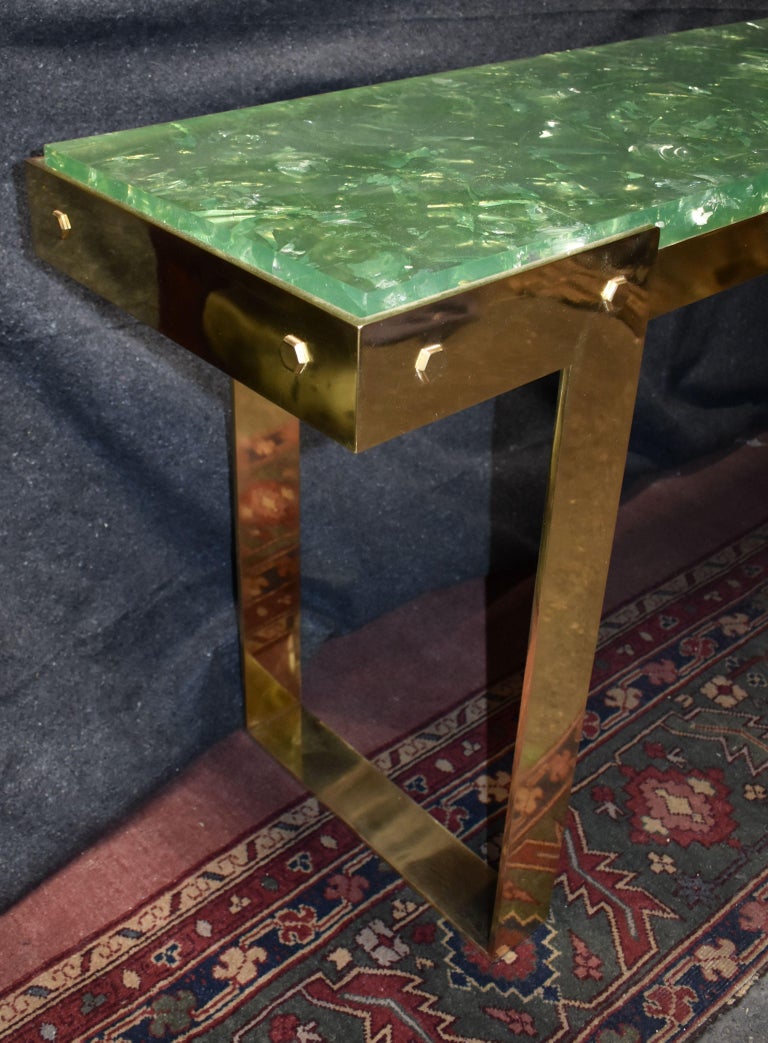 Ice Cracked Resin "Gucci" Style Design Brass Console Table For Sale at ...