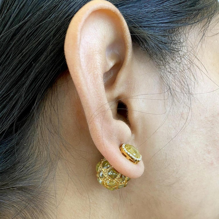 Ice Diamond Beads Earrings with Pave Diamonds Made in 18k Gold For Sale ...