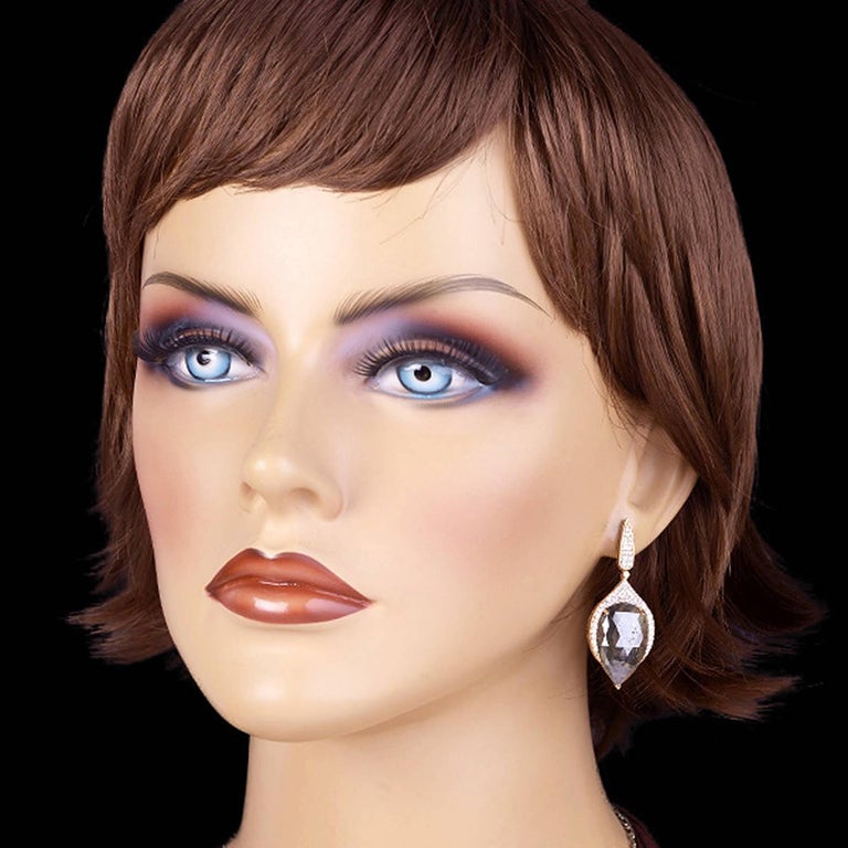 Ice Diamond Dangle Earring with Pave Diamonds Made in 18k Rose Gold For ...