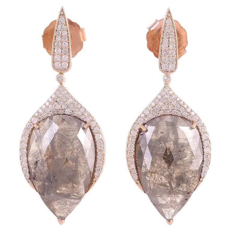Ice Diamond Dangle Earring with Pave Diamonds Made in 18k Rose Gold For ...