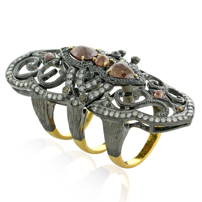 Ice Diamond Knuckle Ring with Filigree Work and Pave Diamonds in 18k ...