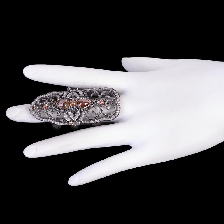 Ice Diamond Knuckle Ring with Filigree Work and Pave Diamonds in 18k ...